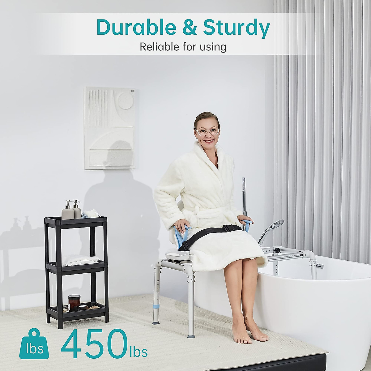 ELENKER Heavy Duty Sliding Shower Chair, Bathtub Transfer Benches