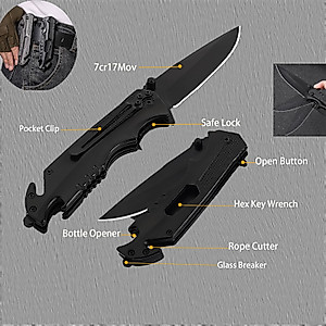 Foxwrta Pocket knife,Knives for Men Tactical with 7Cr17 Stainless Steel 3.95” Blade,EDC Pocket Knives with Clip for Camping,Fishing,Hunting,Survival and Outdoor Activities-Good for Mens Gift