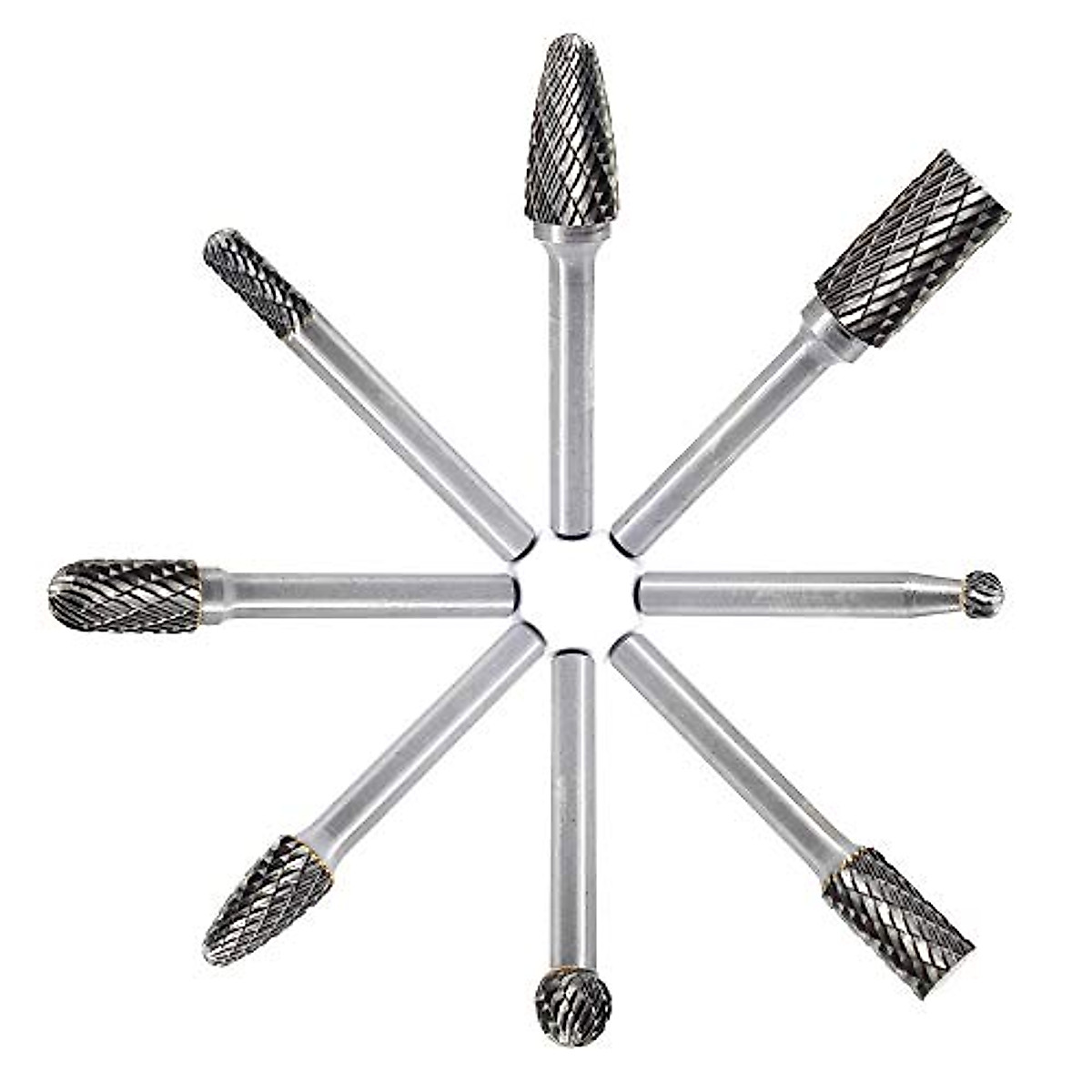 Carbide Burr Set 8pcs JESTUOUS 1/4 Inch Shank Diameter Double Cut Rotary Files Metal Grinding Polishing Carving Tool Drill Bits for Die Grinder Kits