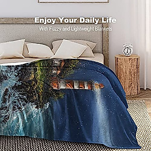 Lighthouse Blanket Lighthouse on Beach Seaside at Starry Night Fleece Throw Blankets, Super Soft Lighthouse Decor Winter Warm Sofa Bed Blanket, Lighthouse Gifts for Women Men Adults Kids, 50"X40"