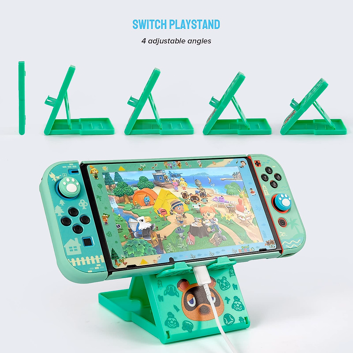 Gefacr GEFACR Case for Switch with Animal Crossing,Switch Accessories Bundle Carry Case & Protective Case Cover,Screen Protector & Thum green