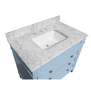 Eleanor 36-inch Bathroom Vanity (Carrara/Powder Blue): Includes Powder Blue Cabinet with Authentic Italian Carrara Marble Countertop and White Ceramic Sink