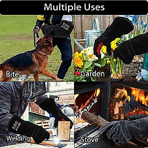 MOUTCLMB Long Welding Gloves 23.6 Inches 932℉,Heat/Fire Resistant Leather For Mig, Tig, Stick, Forge, BBQ, Grill, Fireplace, Wood Stove, Furnace, Oven-Black