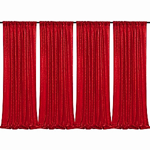B-COOL 4 Panels 2ftx8ft Red Backdrop Sequin Backdrop Curtain Drapes Fabric for Wedding Holiday Spring Party Photography Decoration