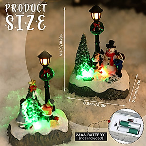 Karenhi Christmas Village Sets, 2 Pcs Snowman Tree Santa Christmas Village Scene with Figurines LED Light Xmas Accessories Tabletop Decorative Xmas Ornaments for Table Decor(Rustic Style)