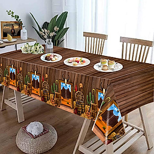 Hegbolke 2 Pack Western Tablecloths - Western Birthday Table Cover Wild West Theme Saloon Yeehaw Scene Setters Tablecloth for Western Theme Baby Shower Birthday Party, 86.6 x 51.2 Inch