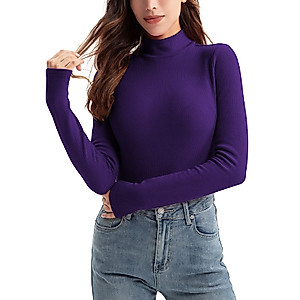 Zengjo Thermal Base Layer Women Mock Neck Long Sleeve(Purple,XL)