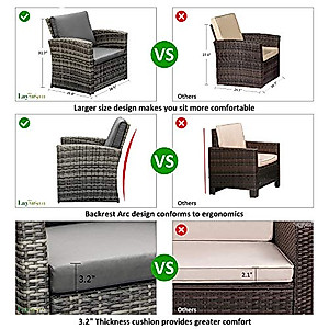 LayinSun 4 Piece Outdoor Patio Furniture Sets, Wicker Conversation Sets, Rattan Sofa Chair with Cushion for Backyard Lawn Garden (Grey)