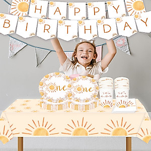 First Trip Inspired Around The Sun Birthday Decorations 102pcs Boho One Sun 1st Birthday Paper Plates Napkins Cups and Table Cloth You Are My Sun Sunshine Party Supplies Boho One Sun 1st Birthday Decoration