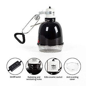 OIIBO Clamp Lamp Fixture 5.5 Inch Deep Dome Reptile Light Fixture, Reptile Heat Lamp Fixture for Heat Lights UVA UVB Reptile Light with Anti-Scaling Cover and Spring Clip, Max 100W Supported