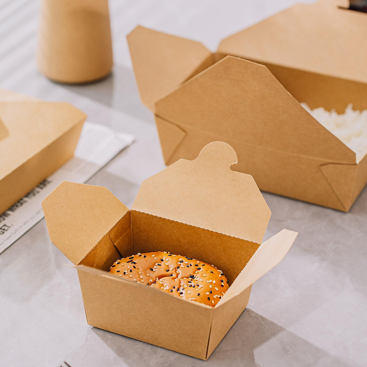 To Go Food Containers 25 Pack - Kraft Microwavable Folded Paper 30 oz Take-Out Container - Meal Prep, and Catering with Lids - Disposable, Freezer Safe - Restaurant, Home Pastry and Packaging Supplies