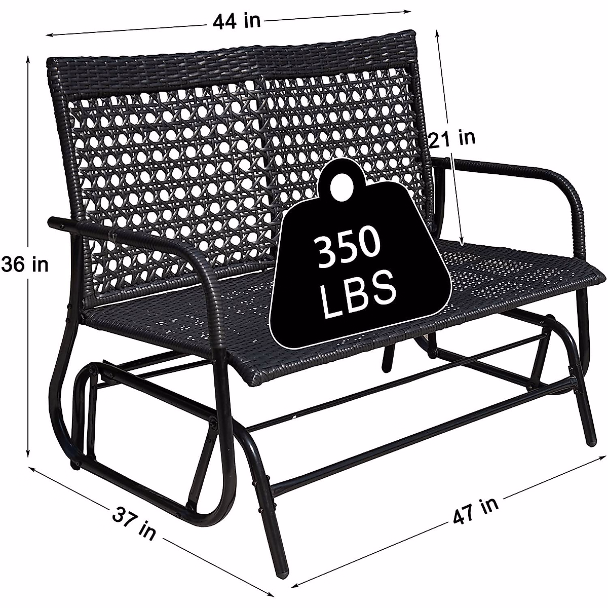 Sundale Outdoor Wicker Porch Glider Rocker Chair, Outdoor 2 Person Glider, Garden Bench Loveseat Sofa Couch for Patio, Outside, Poolside - Black, Metal, 350 Lbs Capacity
