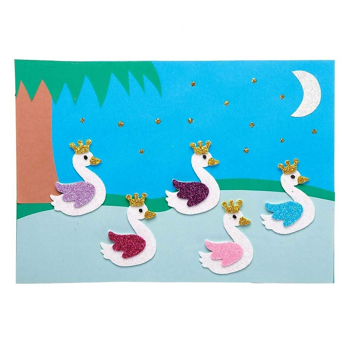 Baker Ross AX834 Swan Princess Stickers - Pack of 100, Foam Self-Adhesives, Perfect for Children to Decorate Collages and Crafts, Ideal for Schools, Craft Groups, Party Crafting, Home