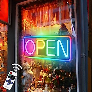 Led Open Sign, 21×10 inch Neon Open Sign with Remote, Color Changing & Scrolling Modes, Adjustable Brightness and Speed RGB Open Signs for Business Bar Restaurant Hotel Storefront Window