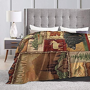 Cyloten Blanket Rustic Lodge Bear Moose Deer Fleece Blanket Foldrable Throw Blanket Washable Couch Sofa Fuzzy Blanket Reversible Plush Blanket Beach Blanket for Home Office
