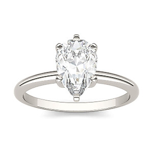 14K White Gold Moissanite by Charles & Colvard 9x6mm Pear Engagement Ring-size 7.5 1.50ct DEW