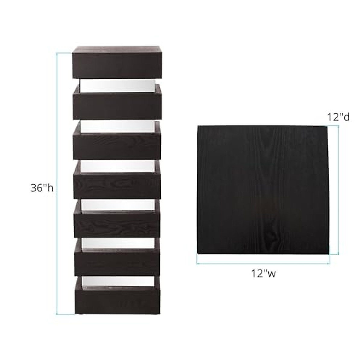 Howard Elliott Stepped Pedestal Accent Table, Black Wood and Mirrored Side End Table for Home Decor, Small Space Pedestal Table for Bedroom, Living Room & Entryway, 12 x 12 x 35.5 Inch, Tall
