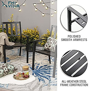 PHI VILLA 7 Piece Outdoor Patio Dining Set for 6, 60” Rectangular Metal Dining Table with Umbrella Hole & 6 Metal Stackable Chairs for Deck, Yard, Garden