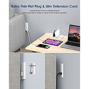 Recessed Power Strip with USB,Flat Plug Ultra Thin Extension Cord,Furniture Desktop Charging Station for Side Table,End Table,Flush-Mount Desk Outlet Power Grommet with 9.85ft Cord(White)