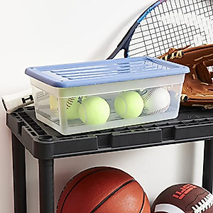 Gracious Living DLC6 1.5 Gallon Clear Plastic Storage Bin Container with Stylish Sky Blue Snap On Locking Lid (12 Pack)