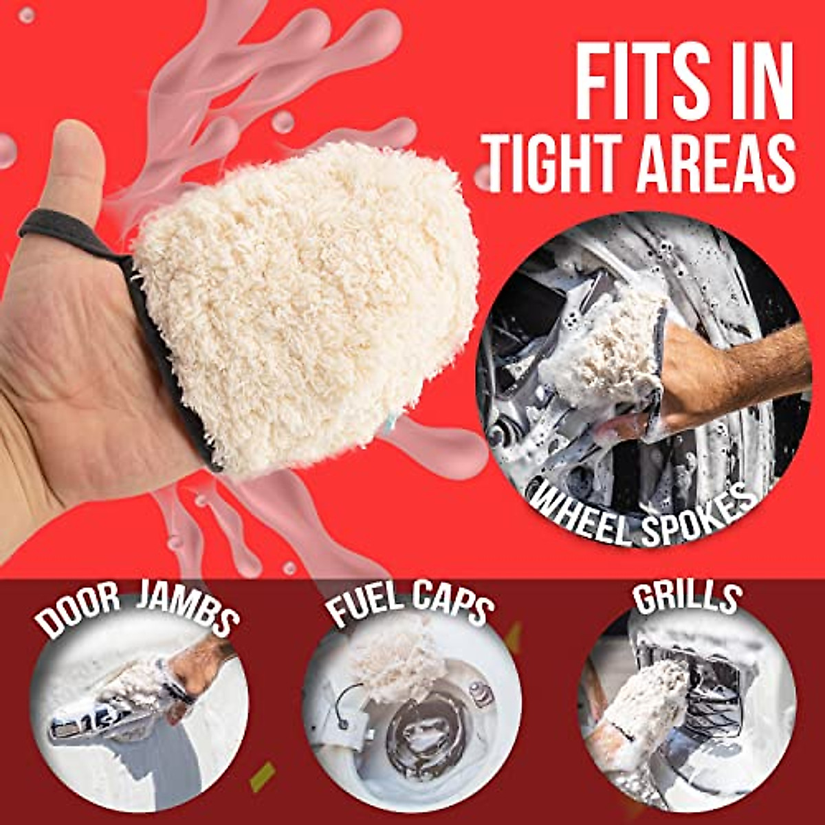 Maxshine Microfiber Wash Mitt Finger Wheel Car Wash Mitt and Dusting Mitt for Car Detailing, 2pcs/Pack Car Wash Glove for Small Areas, Car Detailing Accessories and Supplies