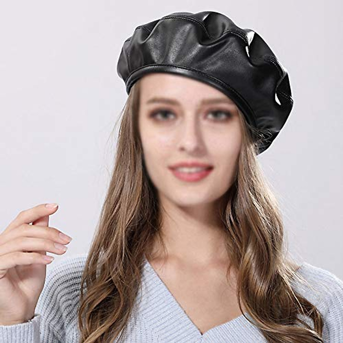 LABANCA Women Solid Faux Leather Beret French Artist Beanie Hat Cap