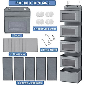 Fixwal Over the Door Hanging Closet Organizer Wall Mount Pantry Storage with 5 Large Pockets and Clear Window for Baby Nursery Bedroom Dorm Pantry Bathroom (Grey)