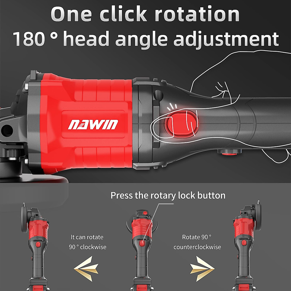 NAWIN 20V-cordless angle grinder 4-1/2'' cut off tool 2×4.0Ah Batteries & Charger,Max Brushless Motor 9000 RPM for Cutting, Grinding,Polishing（angle grinder variable speed）