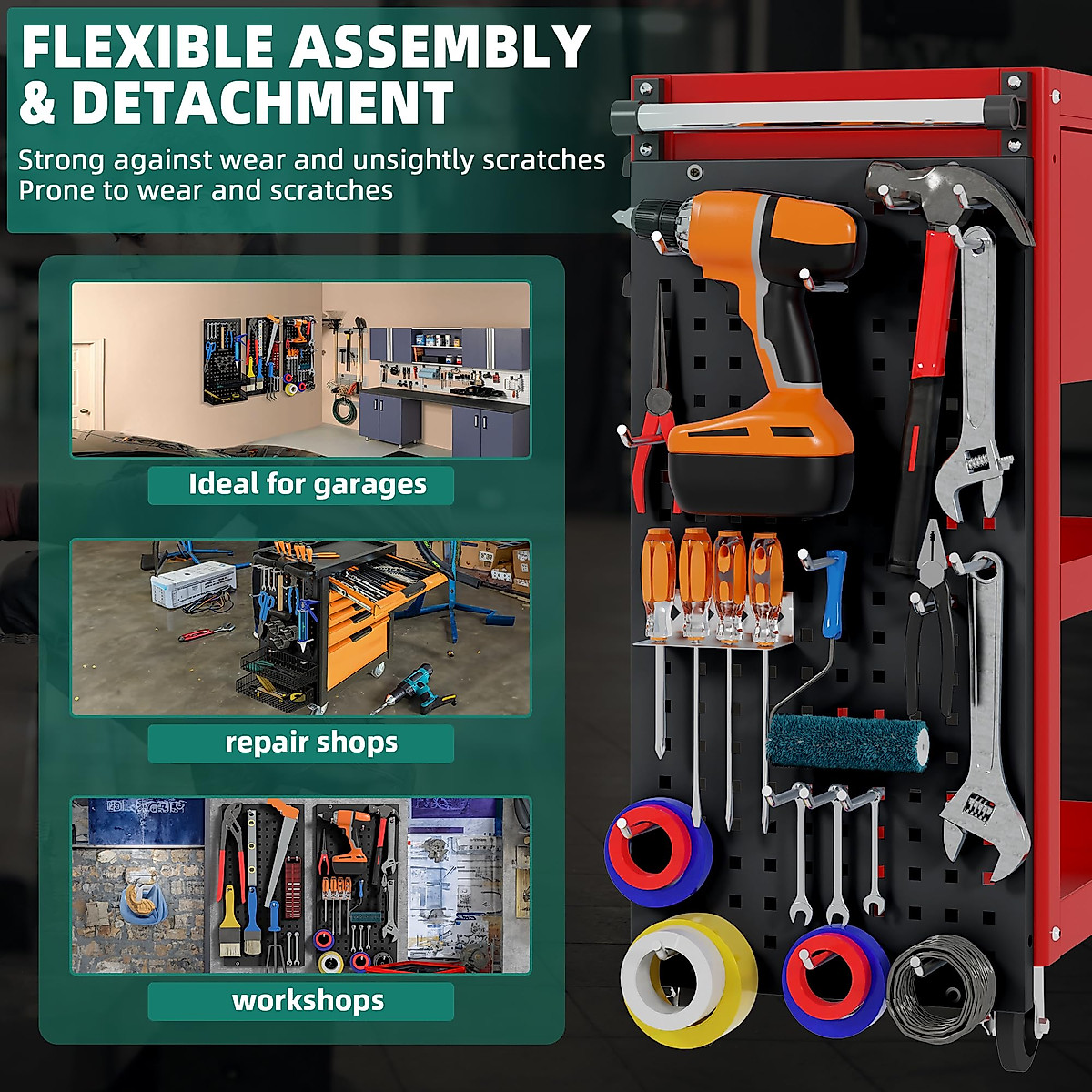 YITAHOME Garage Metal Pegboard Panels 3Pcs, Pegboard Storage System for Wall Utility Tools, Workbench, Shop, Shed Modular Peg Board Organizer Board Kit, Black