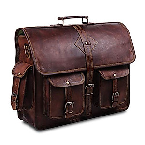 HULSH Vintage Leather Laptop Bag for Men Full Grain Large Leather Messenger bag for men 18 inches with rustic look Best leather briefcase