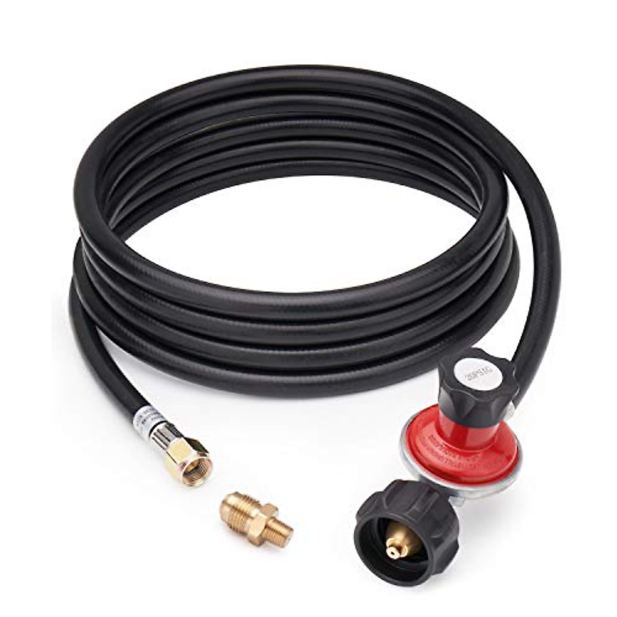 SHINESTAR 0-20 PSI Adjustable Propane Regulator with Hose (12FT), Perfect for Fire Pit, Turkey Fryer, Heater, Burner, Forge, Orifice Connector Included