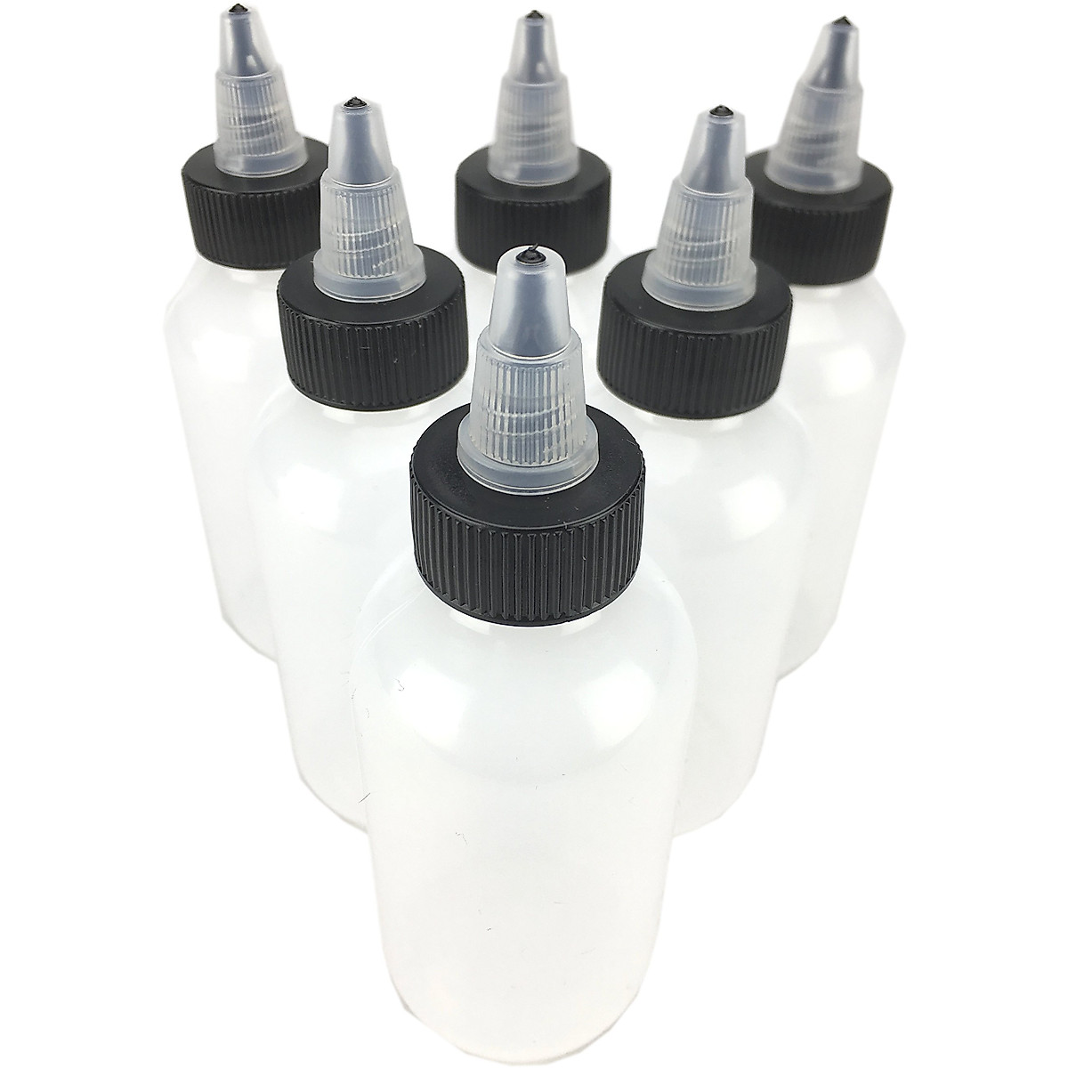 Hobbyland Squeeze Bottles, LDPE Plastic Bottles, Natural Boston Round Bottles, Black and Natural Twist Caps (4oz, 24/410 Neck, 6 Bottles)