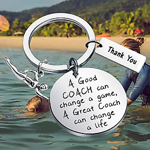 POTIY Coach Appreciation Gift Swimming Coach Keychain A Good Coach Can Change A Game Swimming Jewelry Swimming Gift Thank You Gift for Swimming Coaches (Swimming Coach Keychain)