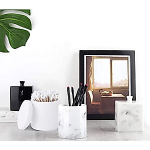 Rzoeox Cotton Swab Holder with Lid, Qtip Holder Bathroom, Resin Cotton Ball Canister Jar Cosmetics Makeup Countertop Organizer Containers Canister Apothecary Jar, White