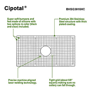 CIPOTAL 29.5 in. x 15.5 in. Centre Drain Sink Protector with Supersoft Silicone Feet in 304 Grade Stainless Steel