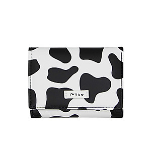 MINGSEECESS Women PU Leather Small Coin Wallet Cute Cow Pattern Tri-Fold Card Holder Snaps Clutch Purse
