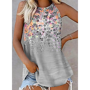 Dokotoo Women's Summer 2023 Sleeveless Halter Neck Tie Dye Floral Print Tank Top - Grey, Large