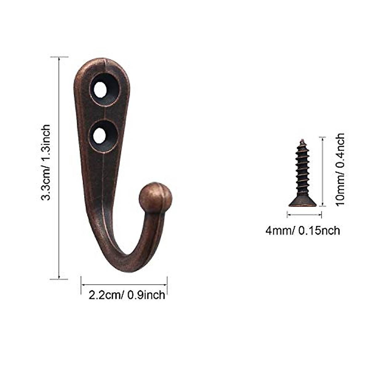 Woohome 80 PCS 4 Colors Wall Mounted Single Hook Double Hole Robe Hooks Coat Hooks and 160 PCS Screws for Hanging Key Hooks Jewelry