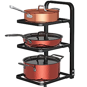 AJSWISH Pots and Pans Organizer for Cabinet, Heavy Duty Pot Organizer Rack for Under Cabinet, Adjustable and Snap-on Pot Rack for Kitchen Organization & Storage- 3 Tier