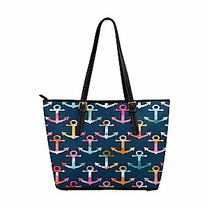 InterestPrint Pattern With Anchor Purses and Handbags for Women Leather Top Handle Shoulder Handbags with Zipper