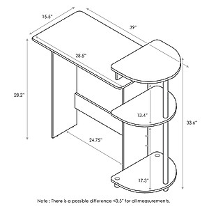 Furinno Compact Computer Desk with Shelves, Round Side, Columbia Walnut/Black