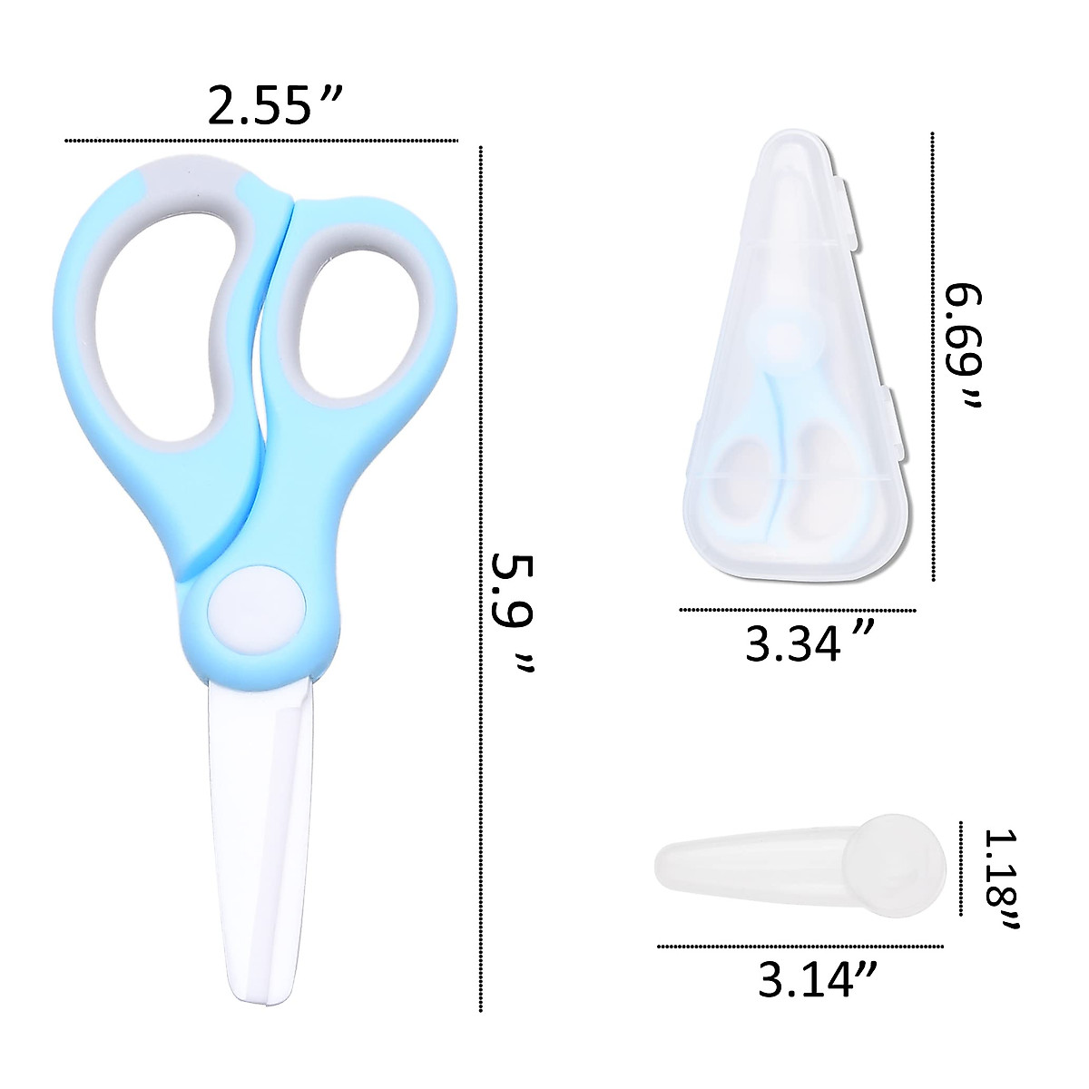 Kare & Kind Ceramic Baby Food Scissors - Blue - With Dust Cover and Storage Case - Cut Baby Food Easily - Ideal for Noodles, Meat, Chicken, Veggies and Fruits (Blue - 1 Pack)