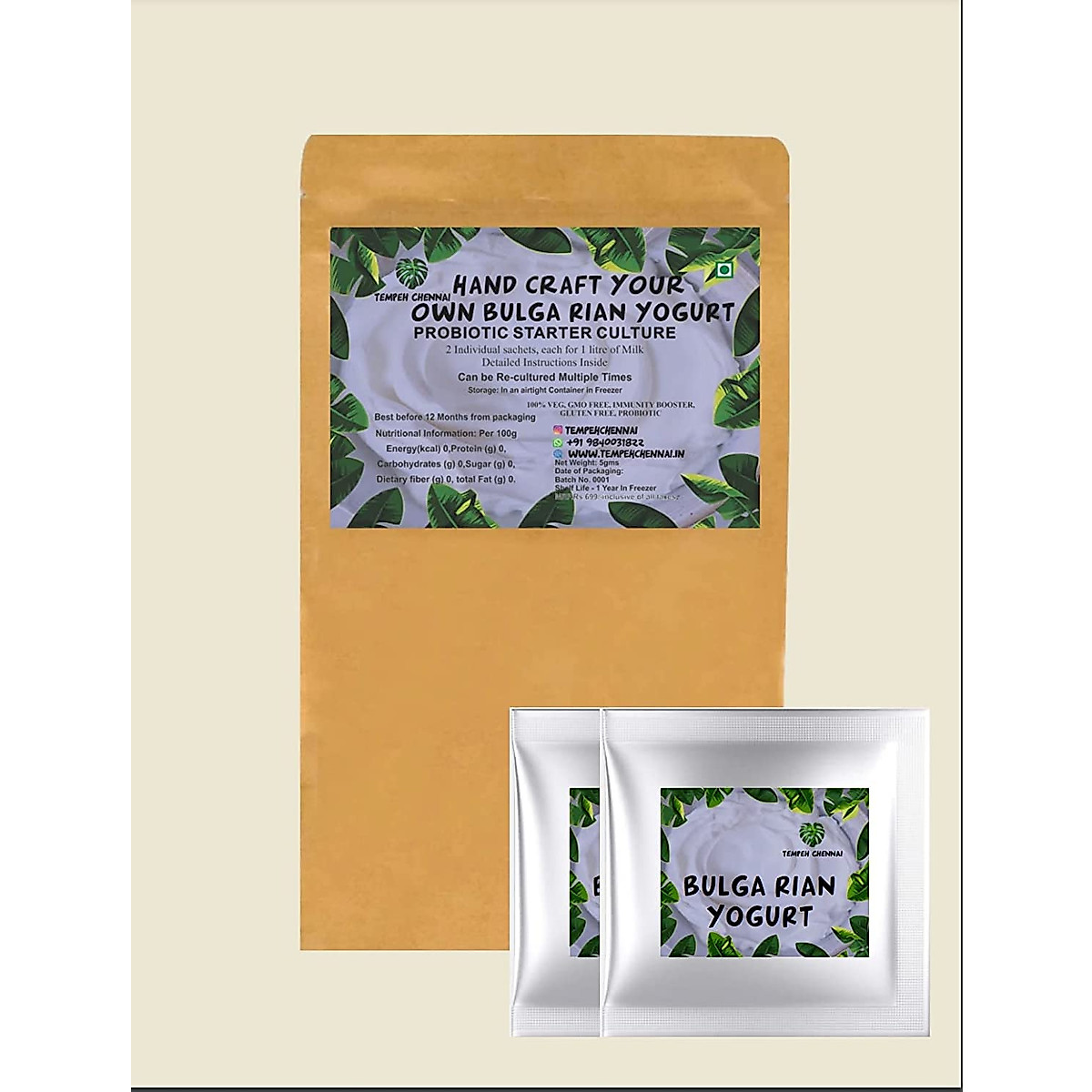 TEMPEHSTATION Bulgarian Starter Culture|This Pack of 2 Makes it Easy to Produce Large batches of Delicious bulgurian Yogurt(pack of 2 - total 4 sachets)