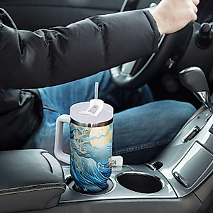 ARGTILDN 40 oz Tumbler Sea Sailboat Underwater World Insulated Travel Mug with Handle and Straw Lid Stainless Steel Vacuum Coffee Cup Tea Beverage Container Water Bottles for Car Sports office