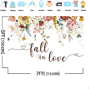 AIBIIN Fall in Love Backdrop Autumn Wedding Background Banner for Bridal Shower Party Decorations Colourful Floral Marry Anniversary Cake Table Banner Photo Booth Props 7x5ft