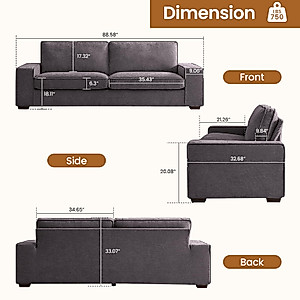 COHOME 88" Loveseat Sofa with Deep Seat, Modern Chenille Love Seat Couch for Living Room with Removable Covers, Upholstered 2-Seater Small Couch for Bedroom, Apartment，Deep Grey