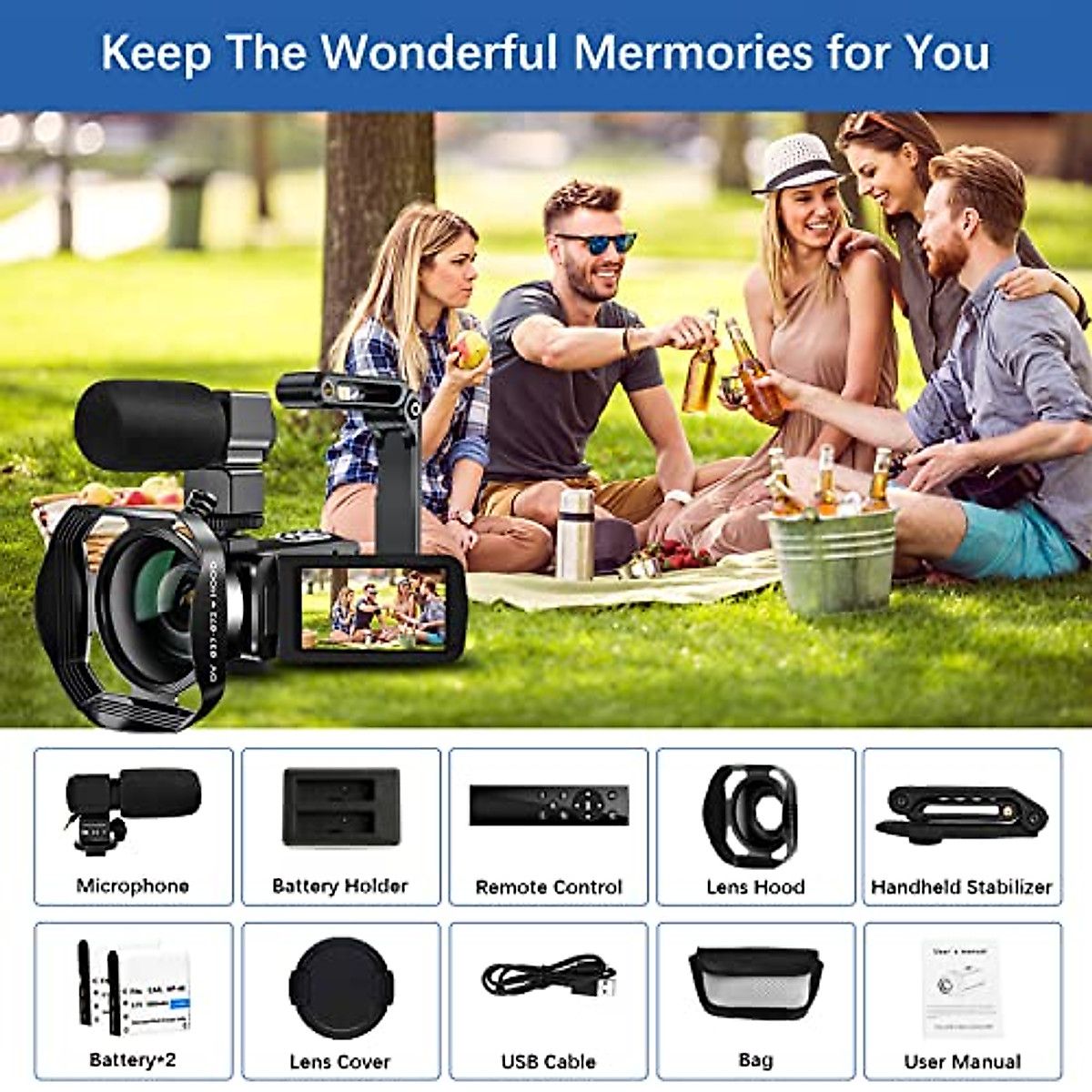 MISIOU Video Camera Camcorder, 4K 48MP 60FPS IR Night Version Vlogging Camera 18X Zoom WiFi Digital Camera YouTube Recorder Camera with Microphone, 2.4G Remote Control, Lens Hood