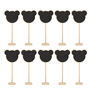 10 Pack Mini Chalkboards Wood Table Blackboard Bear Shape Signs Board with Wooden Base for Weddings and Special Event Decorations Crafts
