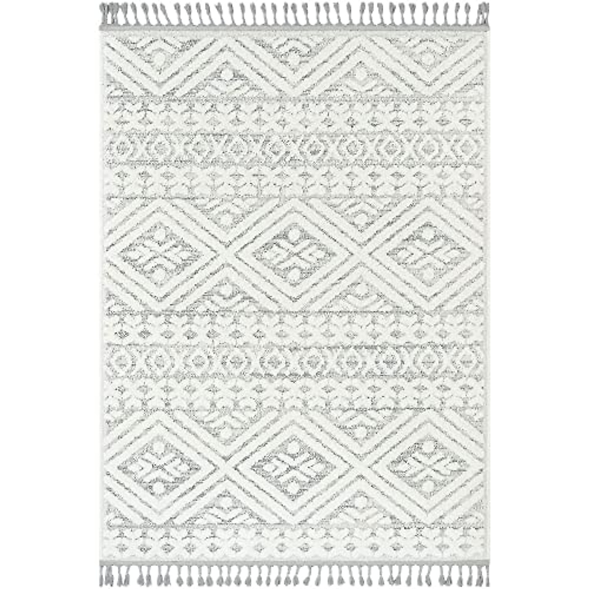 Well Woven Salem Eliana 3'11" x 5'3" Cream Tribal Geometric Chevron Pattern High-Low Textured Area Rug
