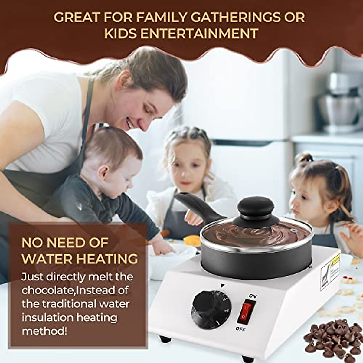 POWLAB Electric Chocolate Warmer Melting Pot Ceramic Removable Pot Candy Melting Machine Chocolate Melter Pot for Dipping 1L Capacity & Temperature Setting for Melting Candy, Butter, Cheese, Caramel
